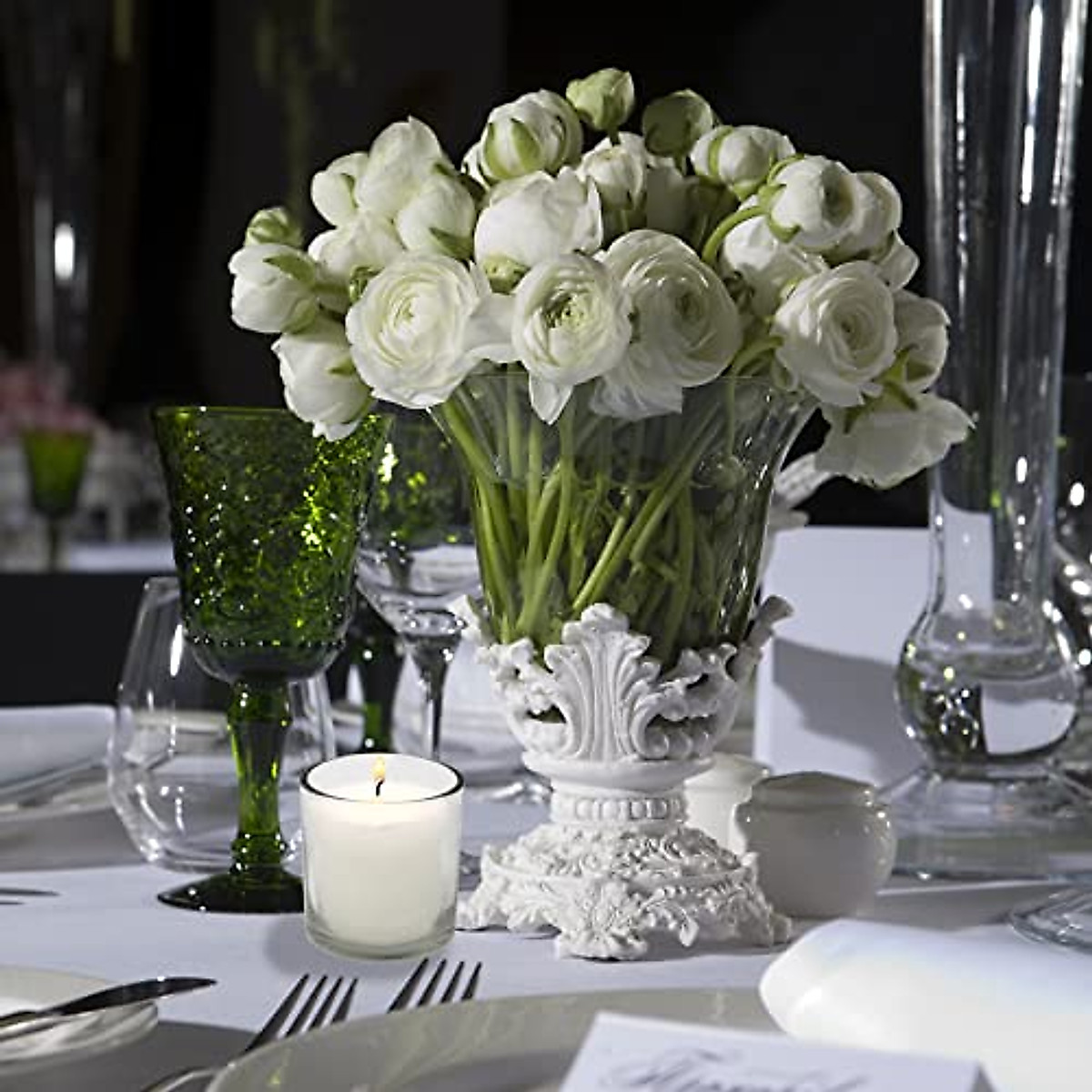 White Votive Candles in Glass Jar - 3 Pk Glass Votives - Long Burning Votives 24 Hour Candle - Smokeless Unscented Votive Candles - Wedding Votive Candles for Wedding Dinner Party - Relaxing Candles