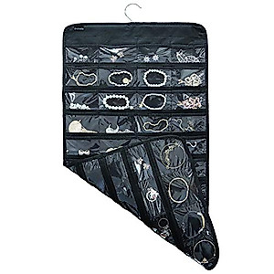 TabEnter Double-Sided Jewelry Hanging Organizer Display Hanger Small Tools Holder with 80 Clear Pockets (Black)