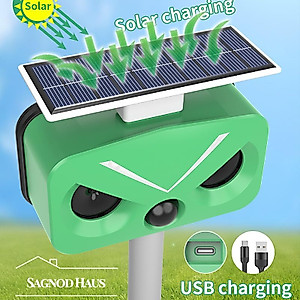 Animal Repellent Outdoor,Ultrasonic Pest Repeller with Motion, Light Sensor and Sound for Cat/Birds/Deer/Skunk/Rat/Squirrel. Deterrent Devices for Yard,Garden,Farm,Patio