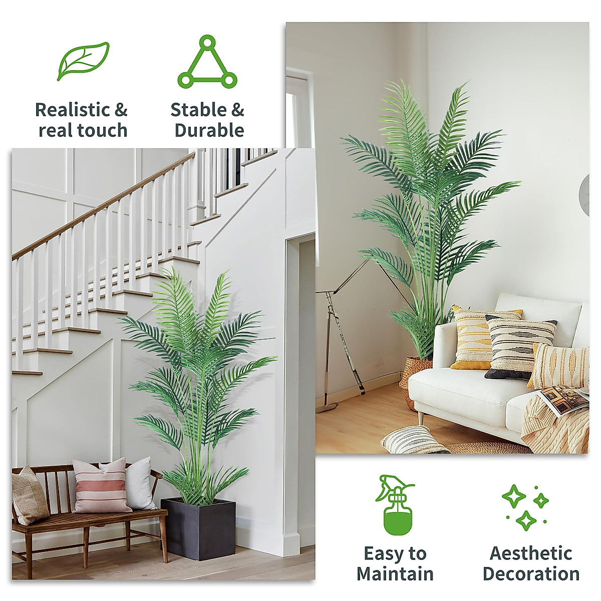 HAIHONG 4.5FT Artificial Palm Tree,Faux Areca Palm Plant with Real Touch Leaves and Adjustable Branches,Fake Tropical Palm Tree for Home Office Indoor Outdoor Modern Decoration