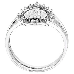 2-Piece Sterling Silver Micropave CZ Guadalupe Ring for Women Diamond Cut Halo Split Shank 5/8 inch size 7