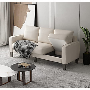 WILLIAMSPACE Convertible Sectional Sofa with Storage, Modern L Shape Sofa, Fabric Living Room Couch with Ottoman Chaise for Small Space, Beige