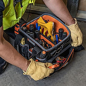 Klein Tools 5541610-14 Tool Bag with Shoulder Strap Has 40 Pockets for Tool Storage and Orange Interior