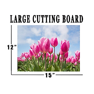 Flower Pink Tulips Floral Kitchen Glass Cutting Board Decorative Gift For Mom Daisies Design