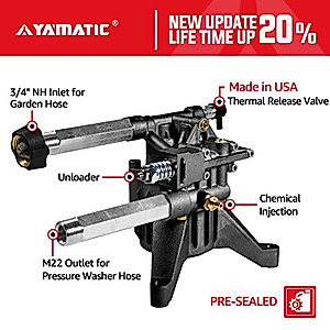 YAMATIC 7/8" Shaft Vertical Pressure Washer Pump, 2600-3100 PSI @2.5 GPM Replacement Pump for Power Washer Front Inlet/Outlet, Replacement with Troybilt, Briggs&Stratton, AR, Honda