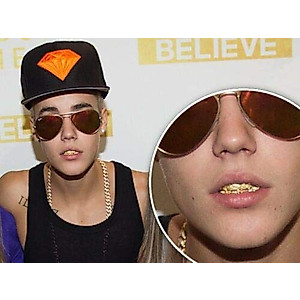 Solid 925 Sterling Silver Real Grillz - 14k Yellow Gold Plated - Iced CZ - Custom Top & Bottom Grills For Teeth - Real Solid Silver NOT BRASS