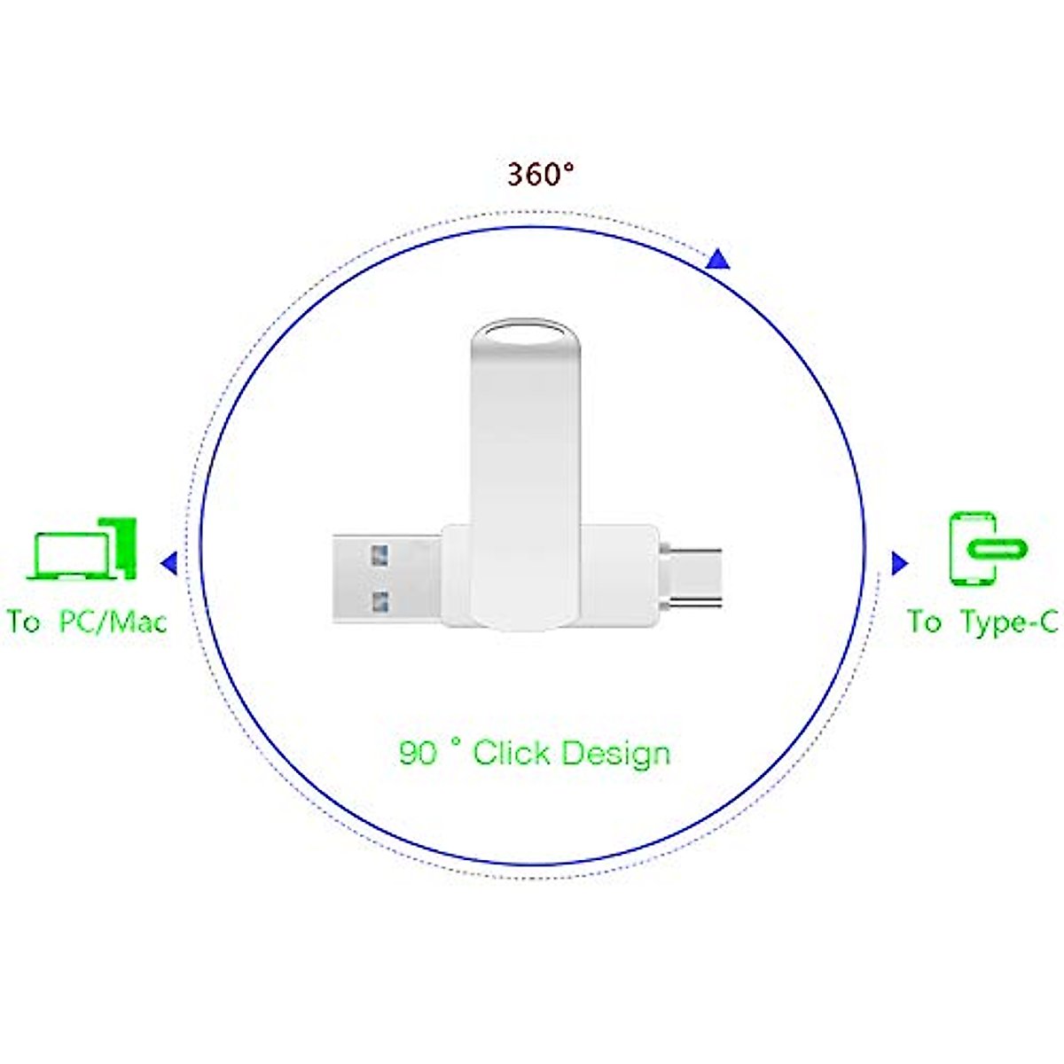 USB C Flash Drive, USB Type C Thumb Memory Stick 64 GB 2 in 1 USB 3.0 + Type C OTG, Dual Flash Drive