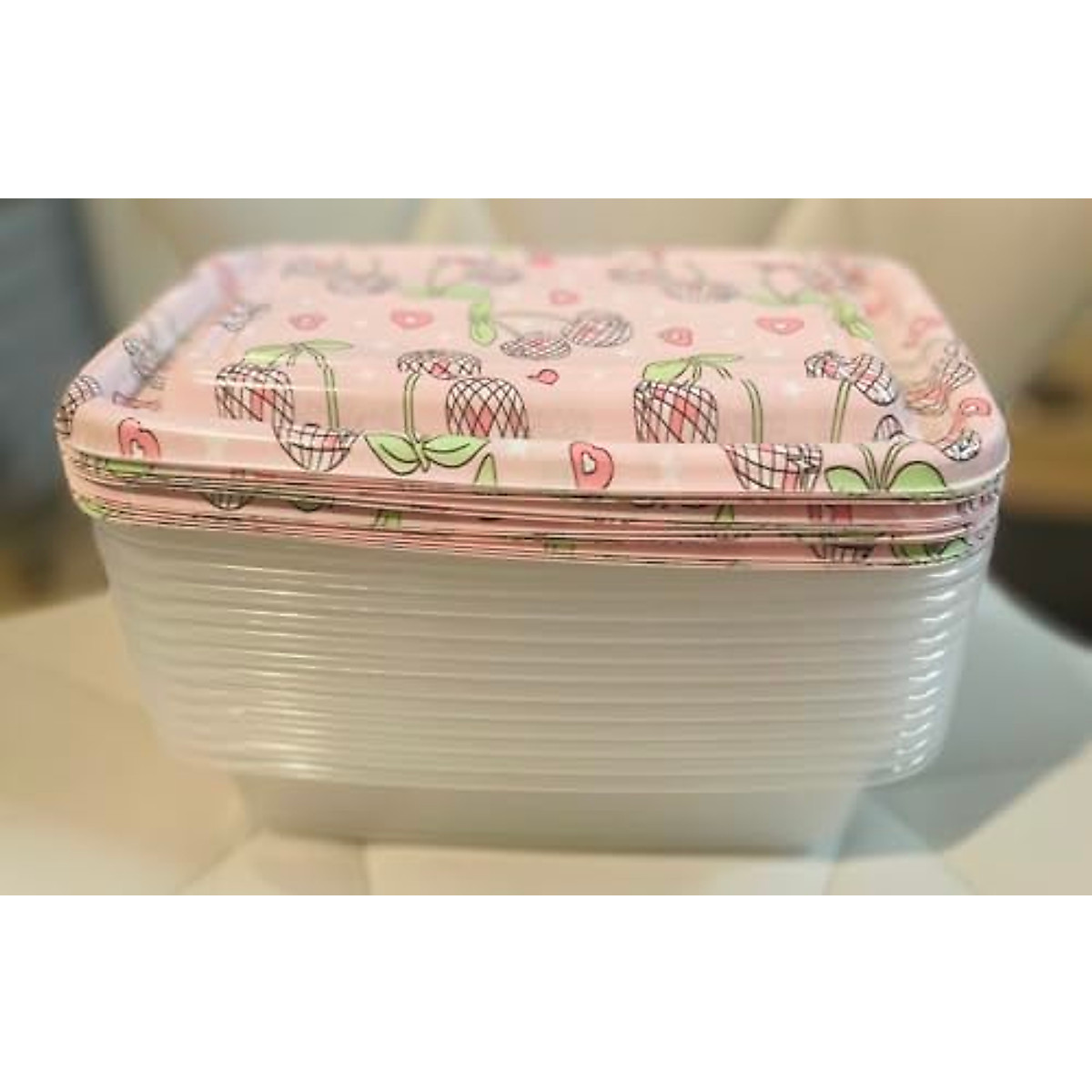 COOK WITH COLOR 24 PIECE PLASTIC RECTANGULAR FOOD CONTAINERS, 12 LIDS & 12 CONTAINERS CAPACITY 33.8 OZ (1L) 9 X 6 X 2 (CHERRIES)