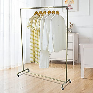 DYRABREST Industrial Pipe Clothing Rack 47 x 63 Inch Gold Vintage Garment Racks with Wheels, Heavy Duty Metal Clothes Display Rack Rolling Rack for Hanging Clothes Retail Display