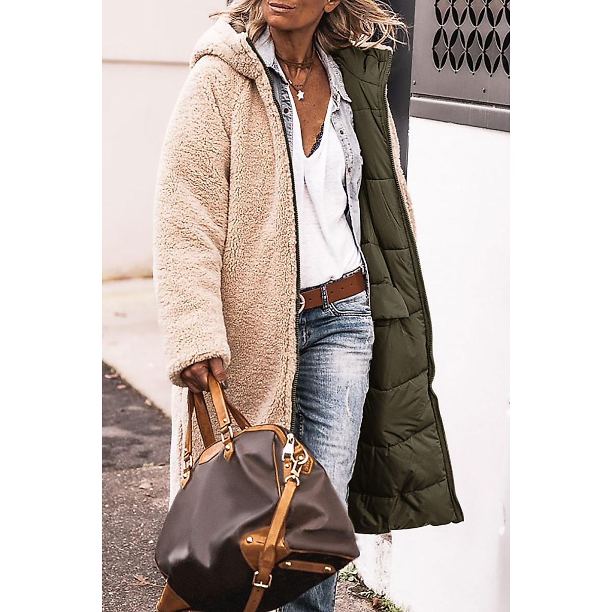 PRETTYGARDEN Women's Warm Winter Coats 2025 Fluffy Fleece Hooded Long Down Jackets Outerwear (Army Green,Large)