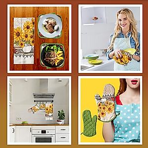 Lobyn Value Pack Kitchen Towel Oven Mitts and Pot Holders Sets, Pot Holders and Oven Mitts Sets, Kitchen Mittens and Pot Holder Set, Potholder Set, Mittens Kitchen Sunflower Design