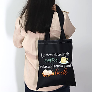 Coffee Book Lover Gifts Reusable Book Tote Bags Bookworm Gifts Librarian Gifts Literary Readers Gift Book School Canvas Bag (book coffee Tote Bag)
