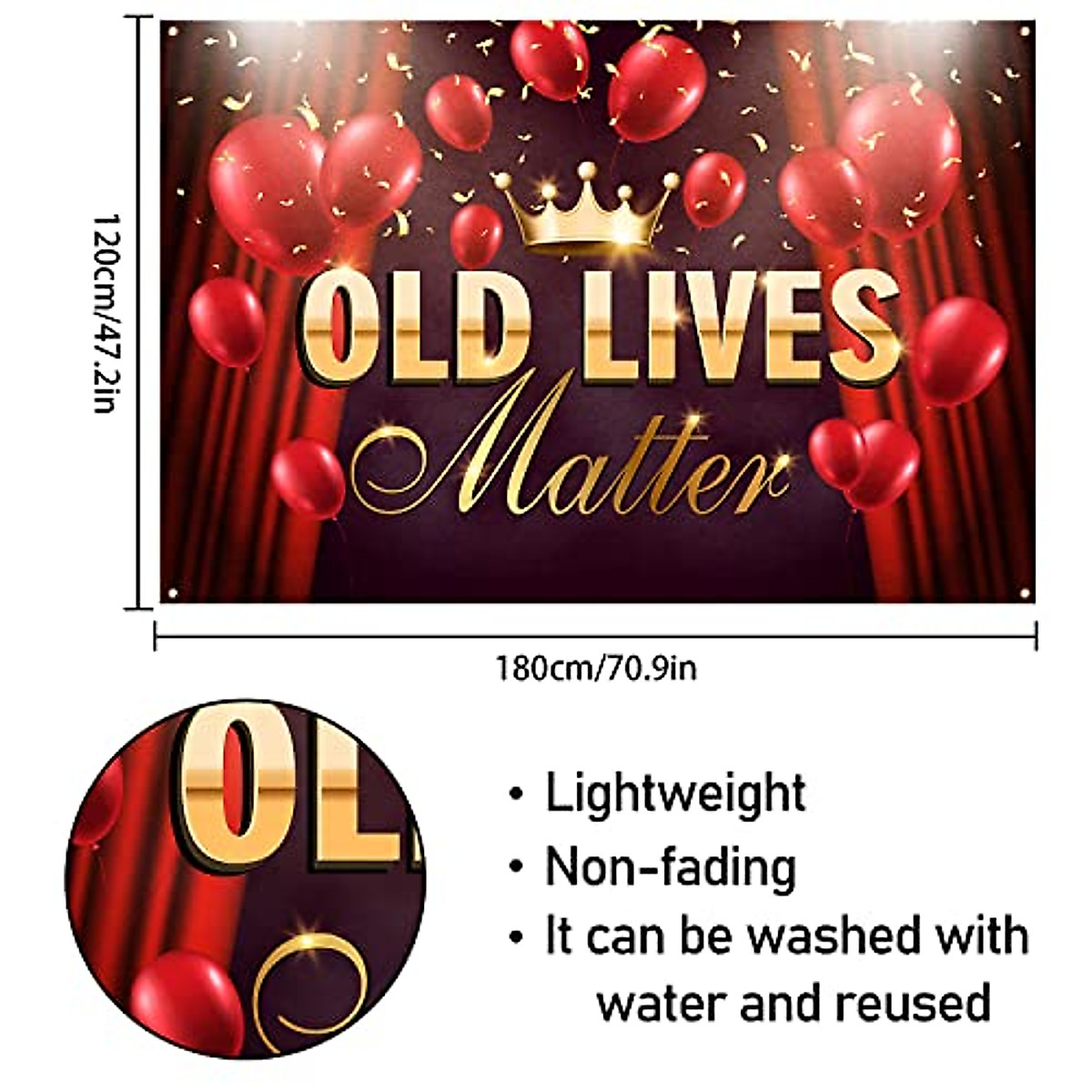 Old Lives Matter Backdrop Banner Decor Red and Black - Funny Happy Birthday Party Theme Decorations for Men Dad Grandpa Supplies