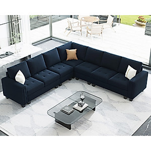 Belffin Modular Velvet Sectional L Shape Sofa Couch Oversized Convertible Sectional Sofa Couch with Reversible Chaise for Living Room Blue