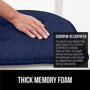Gorilla Grip Tufted Memory Foam Chair Cushions, Set of 4 Comfortable Pads for Dining Room, Slip Resistant Backing, Washable Kitchen Table, Office Chairs, Computer Desk Seat Pad Cushion, 16x17 Navy