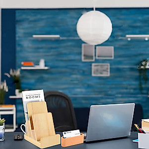 DOSTATNI 3-Tier Wood Brochure Holder With Business Card Holder Rack Flyer Holder Postcard Display Literature Holder Pamphlet Display Stand For Magazine Flyer Holder Booklets Menu Journals