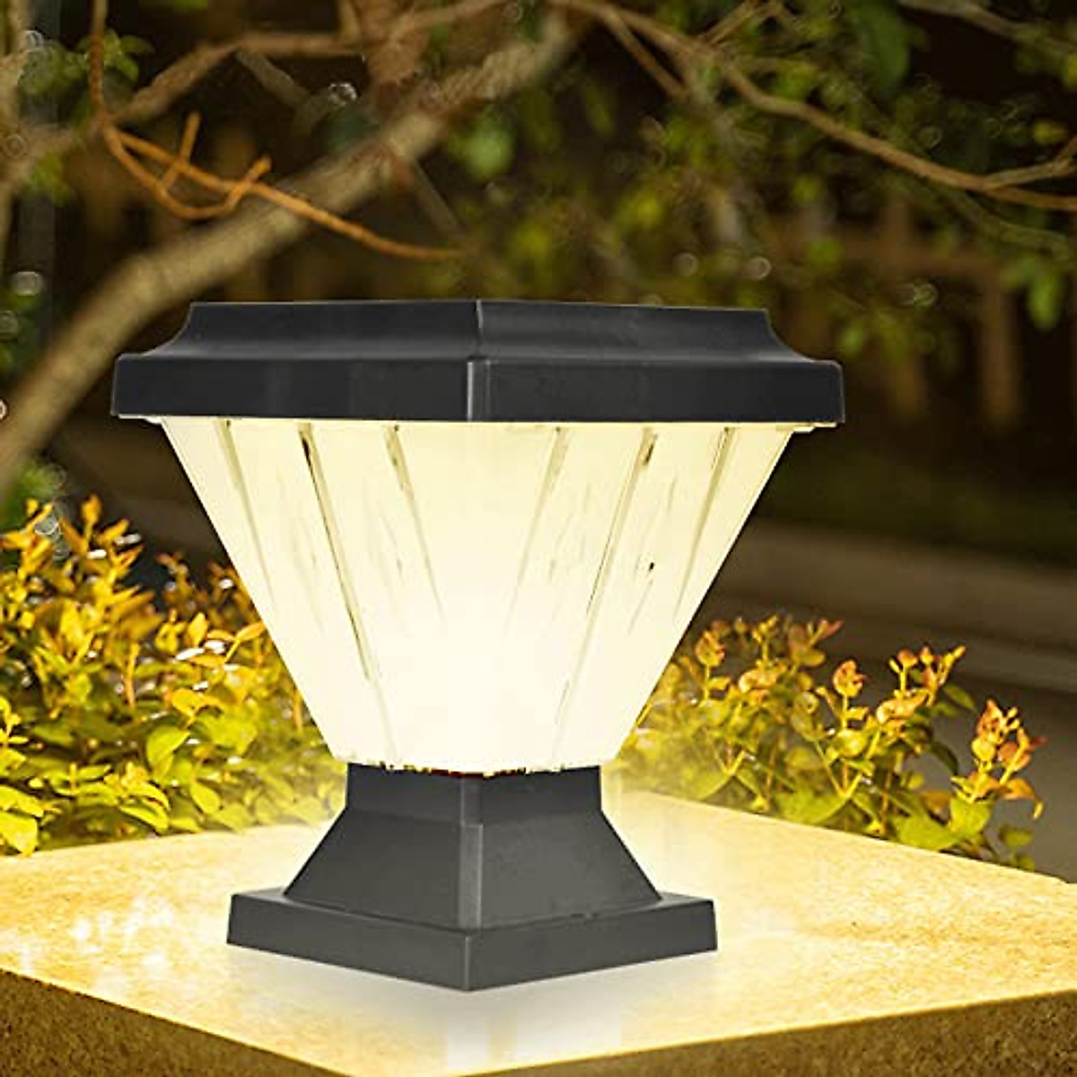 JSBDPHW Outdoor Waterproof LED Pillar Lamp Solar Post Light Double Wing Simple Plastic Column Light Wall Garden Gate Base Light Deck Light Lawn Light