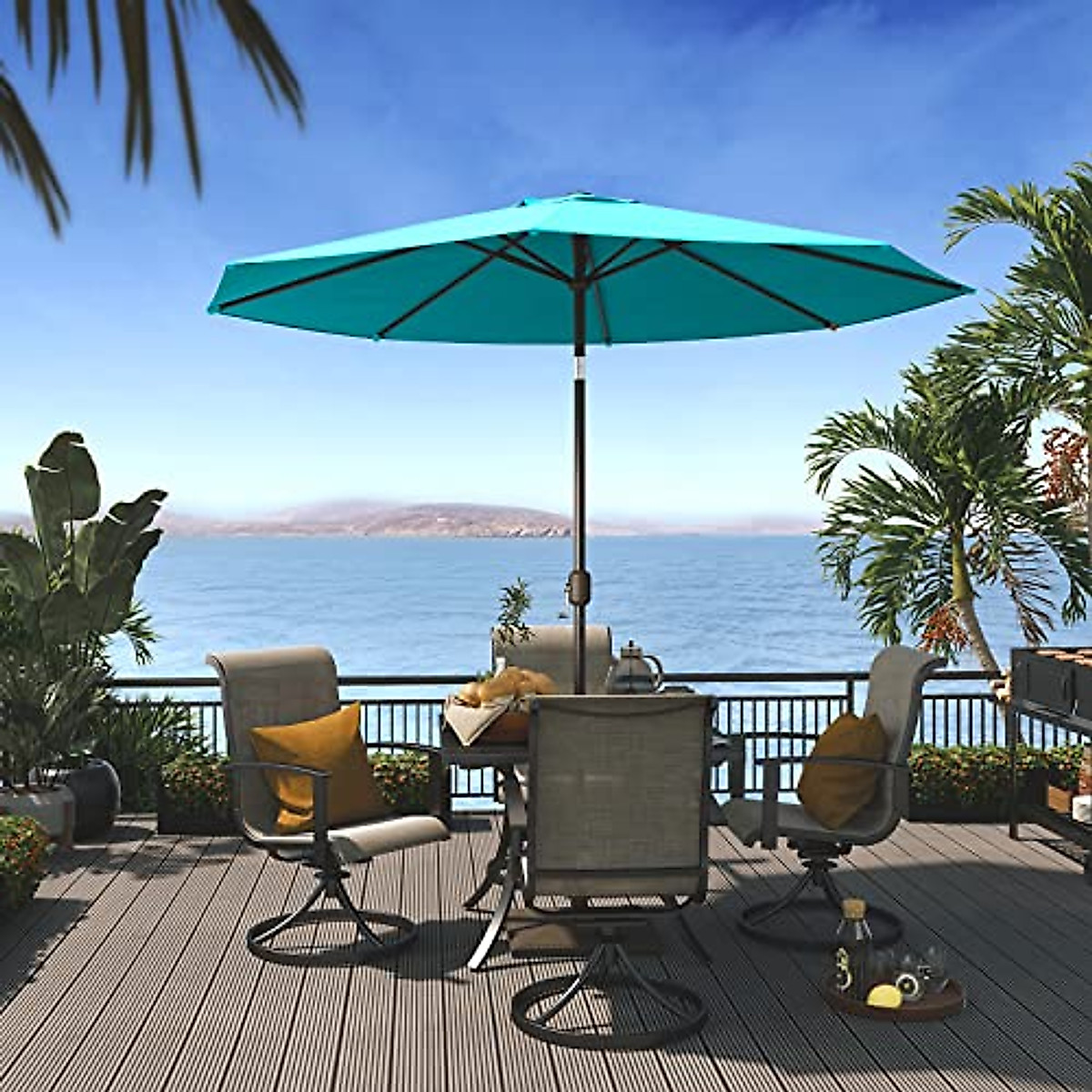 Grand patio 9 FT Enhanced Aluminum Patio Umbrella, UV Protected outdoor Umbrella with Auto Crank and Push Button Tilt, Blue