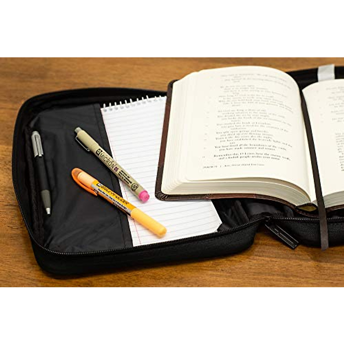 Black Medallion Cross and Pocket Nylon Bible Cover with Handle, Large