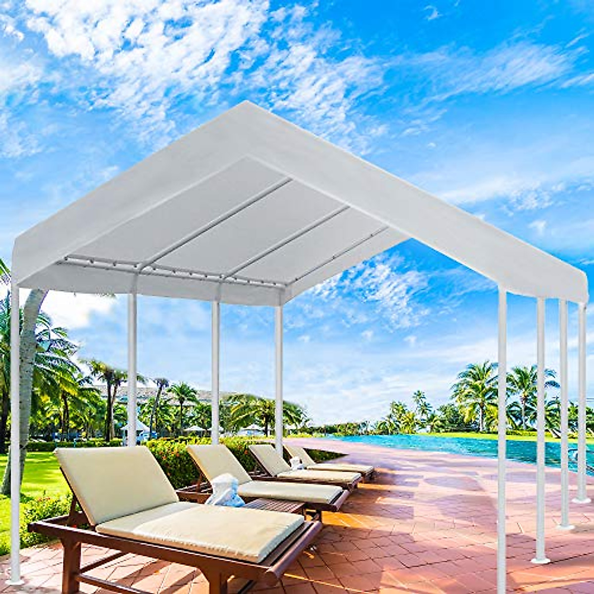 Abba Patio 10 x 20 ft Heavy Duty Carport Car Canopy Garage Boat Shelter Portable Tent for Outdoor Party, Wedding, Birthday, Garden, with 8 Legs Ivory