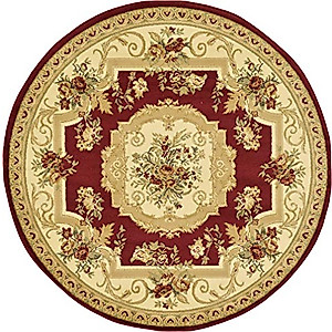 Unique Loom Versailles Collection Traditional Classic Floral Motif Area Rug (6 ft Round, Burgundy/ Ivory)