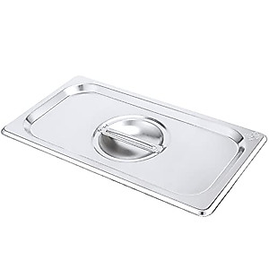 PINGEUI 8 Pack 1/3 Size Stainless Steel Steam Table Lid, Solid Hotel Pan Cover with Handle for Steam Food Pan, Non-Stick Surface