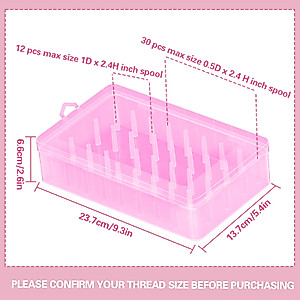 XiyaxiVici 42 Slot Sewing Thread Pink Storage Box Bobbin Needle Spool Holder Organizer Embroidery Household DIY Sewing Accessories, Contain 2 Size Spool 30 pcs 0.5 x 2.4 inch + 12 pcs 1 x 2.4 inch