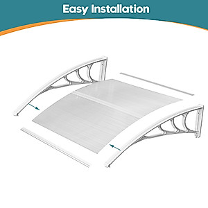 MCombo 39 x 78 inch Window Awning Outdoor Polycarbonate Front Door Patio Cover Garden Canopy 6055-4080 (40"×80") (Solid White Bracket/Clear Board)