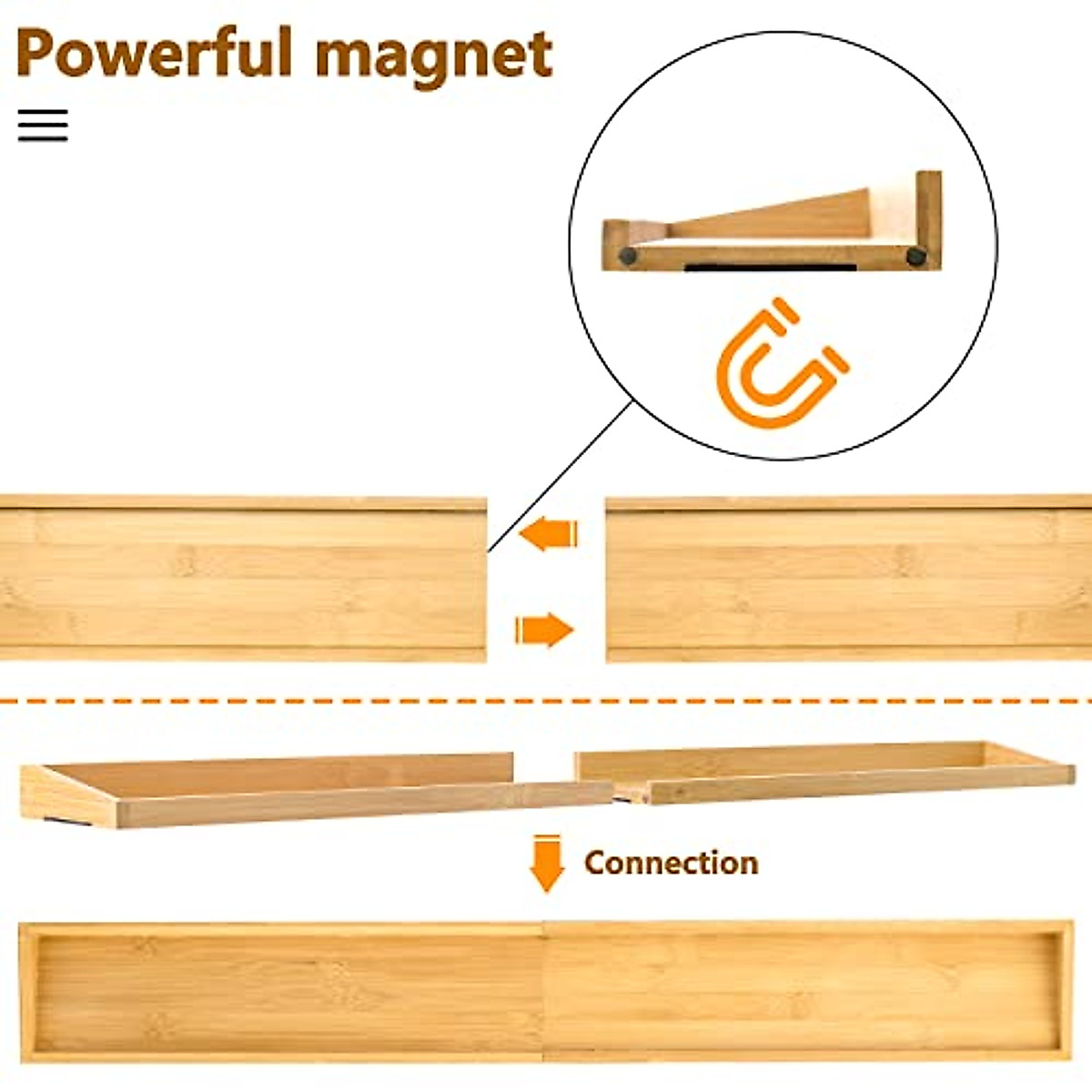 Magnetic Stovetop Shelf, Bamboo Stove Shlef Rack for Spice Storage, Over Stove Top Shelf Organizer for Kitchen, Natural Over Stovetop Oven Shelf Spice Rack Above The Stove 15" X 2 Pack, 30" Length