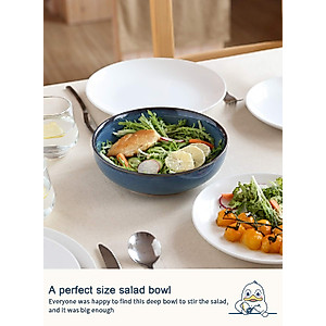 LE TAUCI Pasta Bowls 45 Ounce, Ceramic Salad Bowl, Large Serving Bowl Set - Set of 4, Ceylon Blue