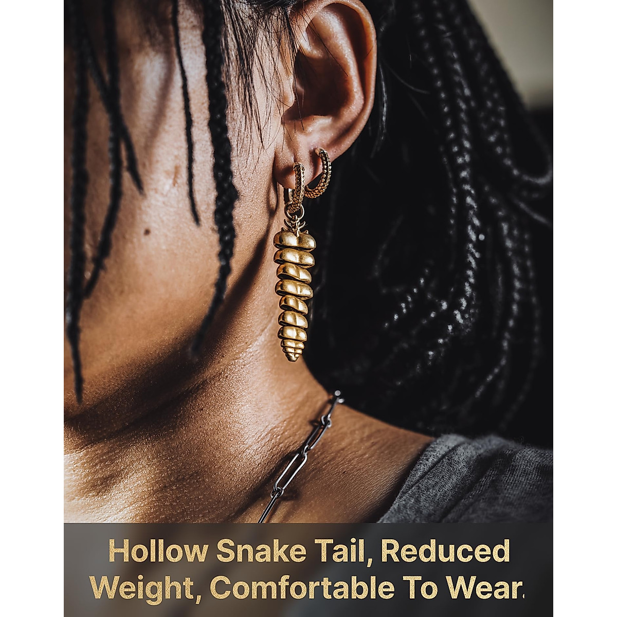 COPPERTIST.WU Rattlesnake Tail Earrings Huggie Hoop Dangle Rattle Earrings Brass Shakeable Jewelry Gift for Women Men