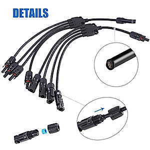 Glarks 22Pcs Cable Connectors Solar Panel Extension Adaptor Y Branch 1 to 4 Parallel Adapter Cable Wire Plug and 5 Pair Male/Female Solar Panel Cable Connector Set for Solar Panels (M/FFFF + F/MMMM)