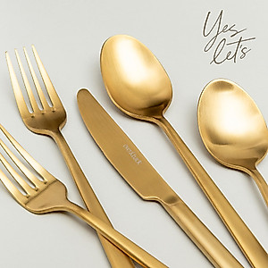 over&back 20pc Modern Flatware Cutlery Set - Comes with 4 Dinner Forks, 4 Salad Forks, 4 Dinner Knives, 4 Dinner Spoons, and 4 Teaspoons - 18/8 Stainless Steel - Dishwasher-Safe - Matte Gold