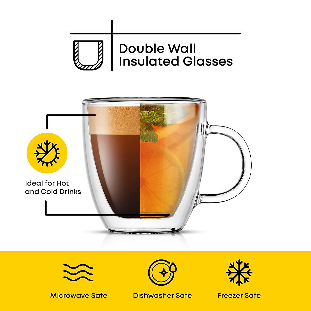 JoyJolt Savor Double Wall Insulated Glasses Espresso Mugs (Set of 2) - 5.4-Ounces