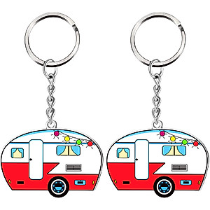 Hicarer 2 Pieces Retro Camper Keychain Cute Camping Car Keychain Travel RV Key Ring for Key Bag Decoration