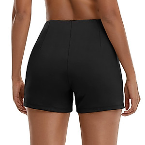 DAYOUNG Women’s Tennis Skirt High Waisted Golf Workout Exercise Running Skort Asymmetrical Shorts with Pocket Y69-Black-L