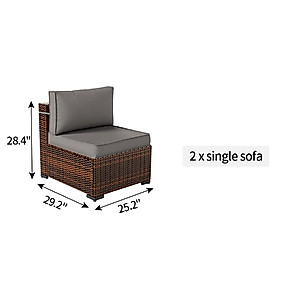 UDPATIO Patio Furniture Sets, Modular Rattan Outdoor Patio Sectional Furniture Sofa Set, Wicker Patio Conversation Set for Backyard, Deck, Poolside, 2PC Brown/Grey
