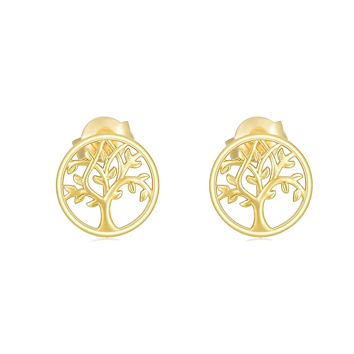 14K Gold Tree of Life Stud Earrings for Women, Real Yellow Gold Life Tree Earrings for Family, Solid Gold Jewelry for Ladies Mom