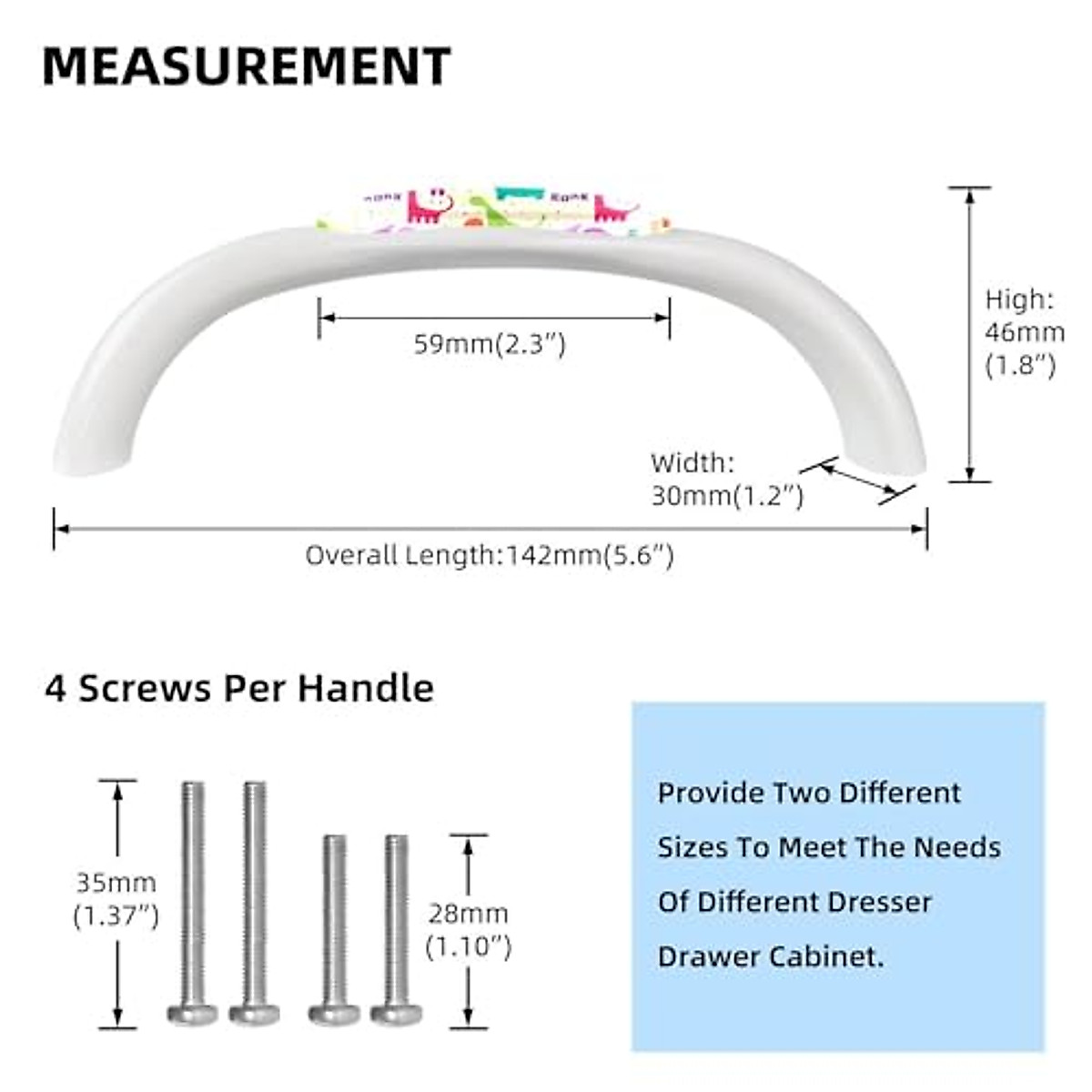 Pull Handle Fence Handle Long Cabinet Handles for Interior, Closet, Drawer, Outdoor, Garage, Dinosaur Pattern