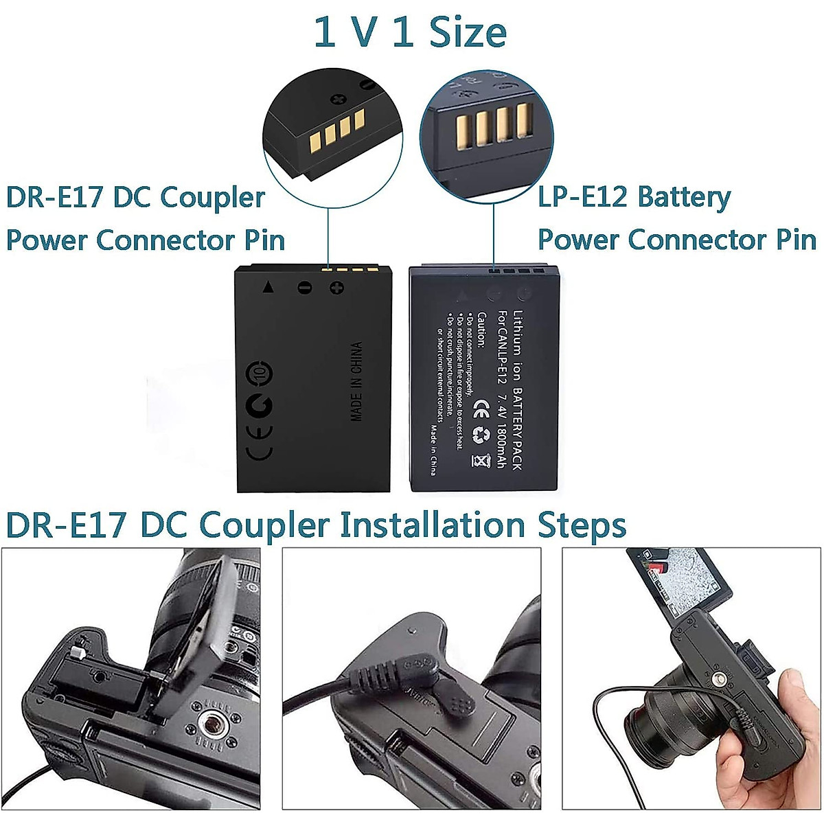 HY1C ACK-E17 AC Power Adapter DR-E17 DC Coupler Dummy Battery Kit for Canon EOS M6 Mark II, M3 M5 M6 Cameras.