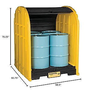 Justrite 28676 EcoPolyBlend 79 Gallon, 60.75" x 68.50" x 75.25" (LXWXH), 5000 lbs Load Capacity 4 Drum Outdoor Drum Sheds