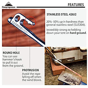 CAMPINGMOON 11.81-inch 8pcs Martensitic Stainless Steel 420J2 Hardened Forged Tent Stake Power Peg Ideal for Hard Ground R-30-8P