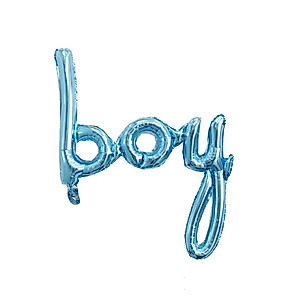 Zittop Baby Blue “Boy” Script Foil Balloon - 24” One-Piece Letters Balloon for Boy Baby Shower, Gender Reveal, Pregnancy Announcement, First Birthday Party, Christening, Baptism, Nursery Decoration