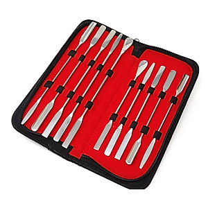 10 PCS Micro Lab Spatula Sampler Set Stainless Steel Double Ended MutliPurpose Square, Scoop, Round & Tapered Arrow End, 7"+9" Length