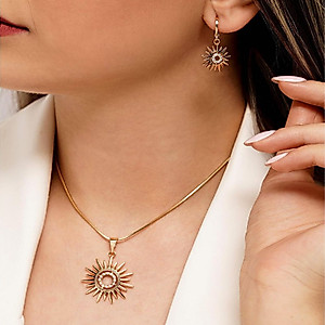 suofrun Sun Earrings & Necklace Jewelry Set for Women Western Boho Sunshine Sunflower Evil Eye Protection Jewelry Set Gold Plated-Sunflower