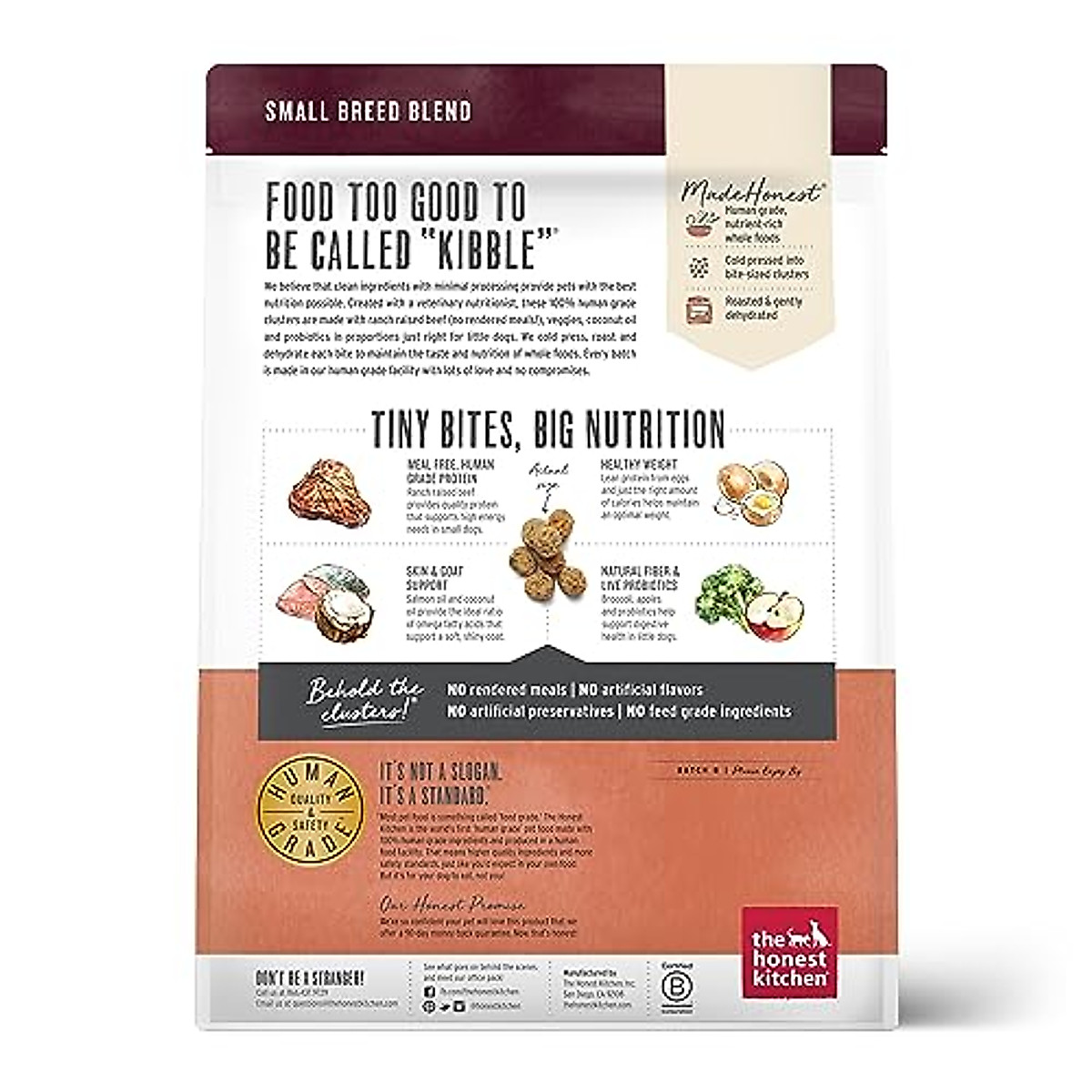 The Honest Kitchen Whole Food Clusters Small Breed Grain Free Beef Dry Dog Food, 4 lb Bag
