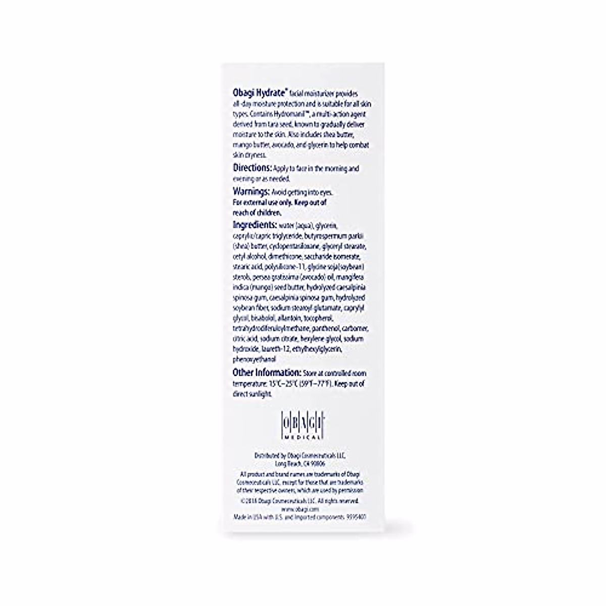 Obagi Hydrate Facial Moisturizer with Hydromanil for Long-Lasting Moisture Protection - Contains Shea Butter, Mango Butter, and Avocado Oil 1.7 oz.