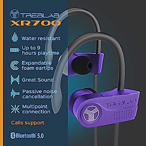 TREBLAB XR700 Wireless Sports Earbuds - Custom Adjustable Earhooks, PRO Running Bluetooth 5.0 Headphones for Athletes. IPX7 Waterproof, Sweatproof, in-Ear Headset, Noise Cancelling Earphones (Purple)