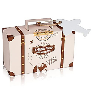DOYIDE 50 Pack Favor Boxes, Suitcase Favor Candy Boxes, Travel Themed Wedding Favors Box, Vintage Kraft Paper Suitcase Box for Travel Themed Party/Wedding/Bridal Shower Decoration (White, 50 pack)