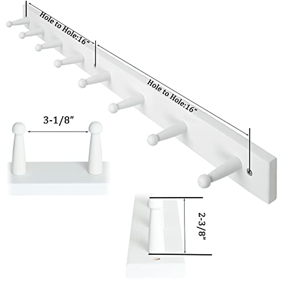 WEBI Coat Rack Wall Mounted Long,34'' Clothes Rack Wall Coat Hanger,Wood Coat Hooks Wall Mounted,Hat Rack for Wall,Peg Rack,8 Hooks for Hanging Coats,Clothing,Jacket,White